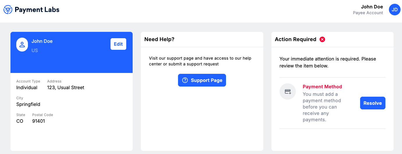 Submitting a support request – Payment Labs